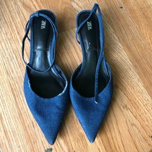 Zara | Shoes | Zara Denim Tile Blue Kitten Heel Shoes | Poshmark